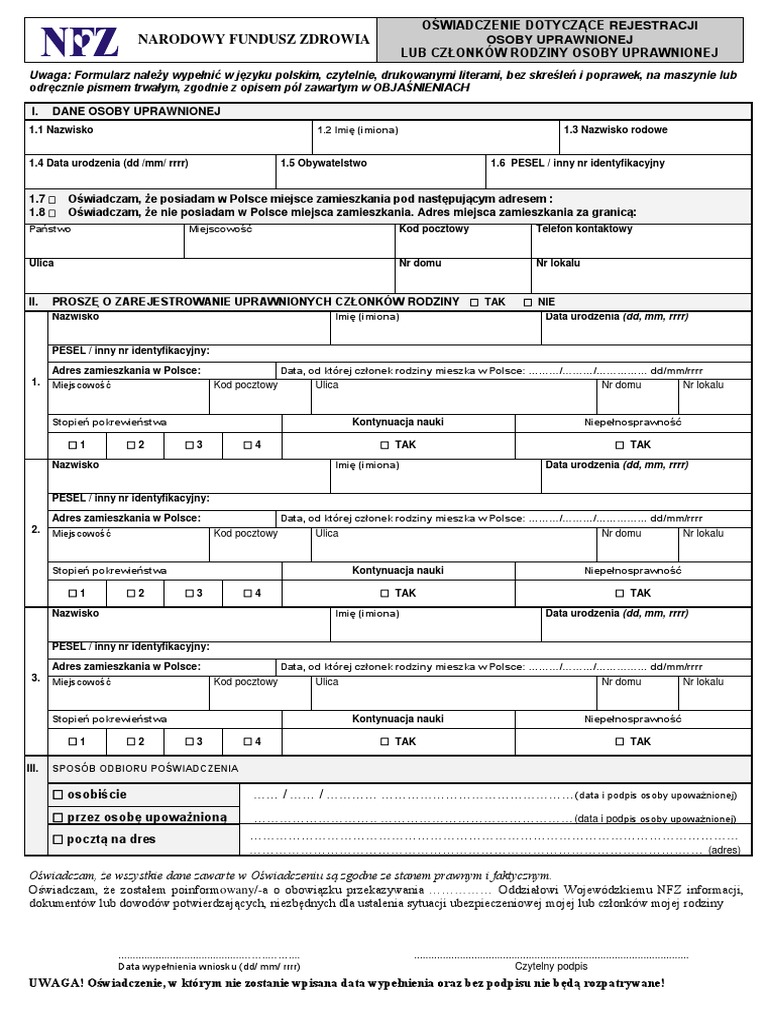 Oświadczenie Dot NFZ | PDF