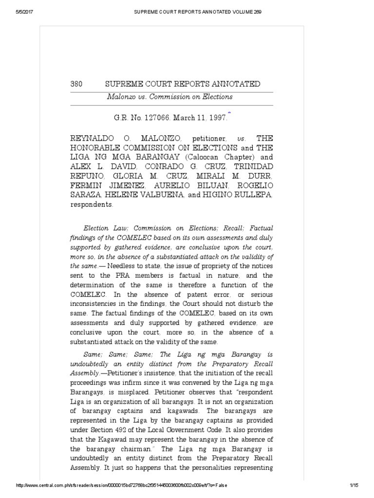 Malonzo v. Comelec | PDF | Service Of Process | Commission On Elections ...
