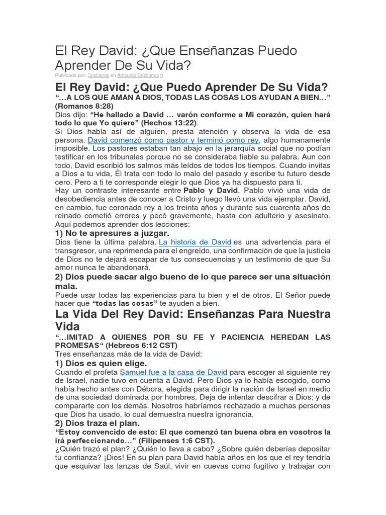 Enseñanzas de la Vida del Rey David | PDF | Libros de Samuel | David