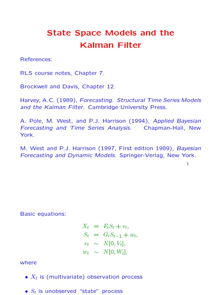 State Space Models and The Kalman Filter | PDF | Kalman Filter | Time ...