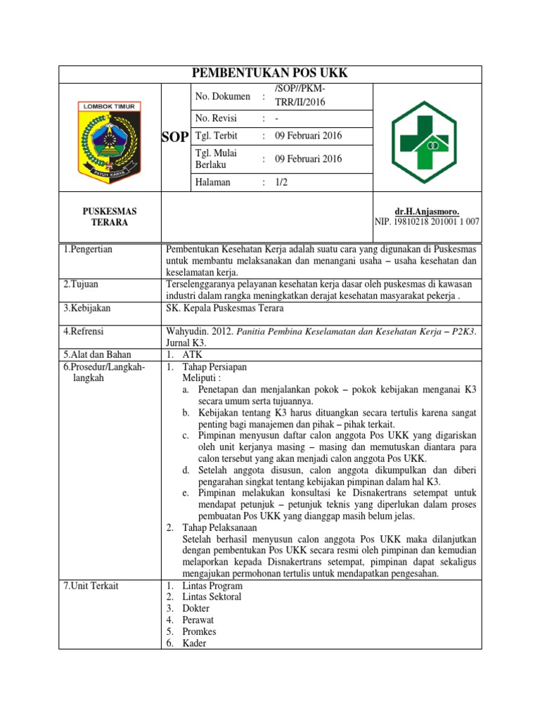SOP Pembentukan Pos UKK | PDF