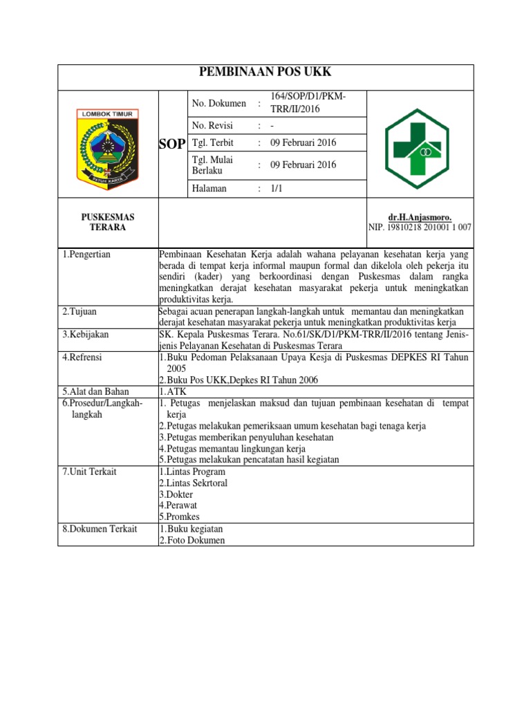 SOP Pembinaan Pos UKK | PDF