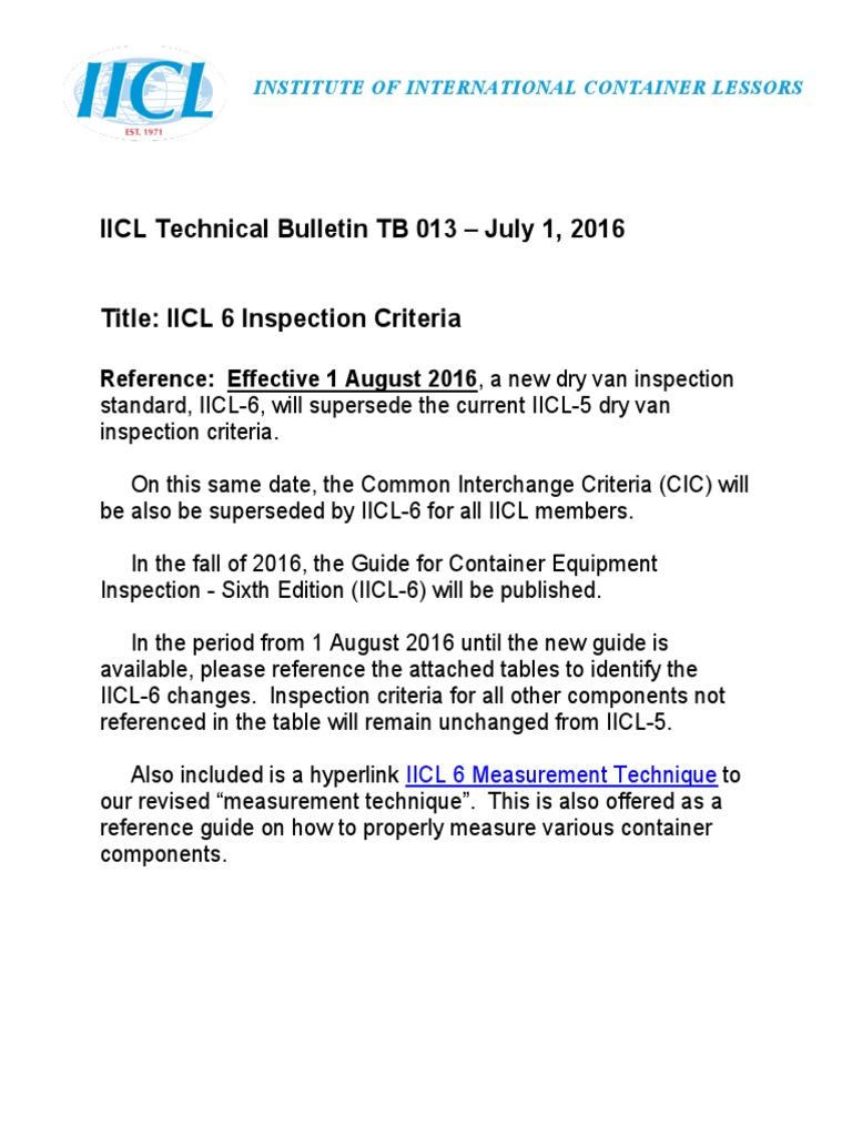 IICL 6 Inspection Criteria | PDF | Engineering Tolerance | Motor Vehicle