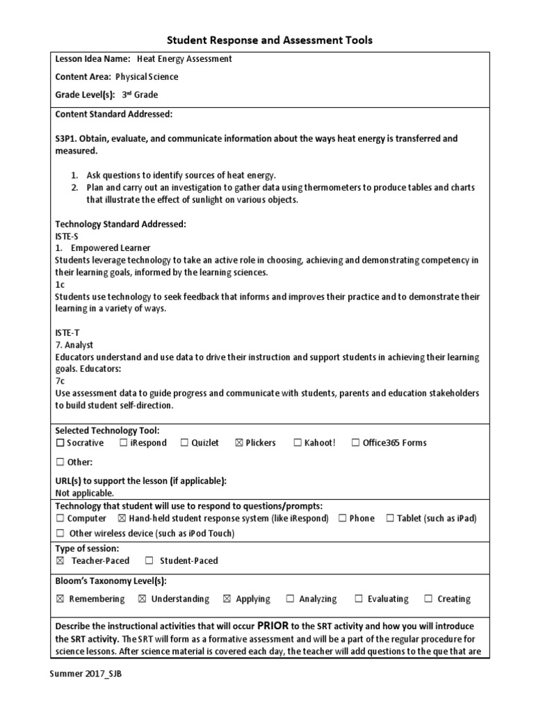 06 Student Response Tools Lesson Idea Template 2017 | PDF | Educational ...