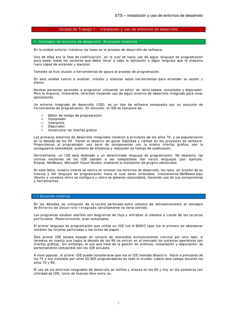 Unidad de Trabajo 2. - Instalación y Uso de Entornos de Desarrollo ...
