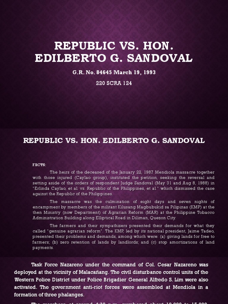 Republic vs. Hon. Edilberto G. Sandoval: G.R. No. 84645 March 19, 1993 ...