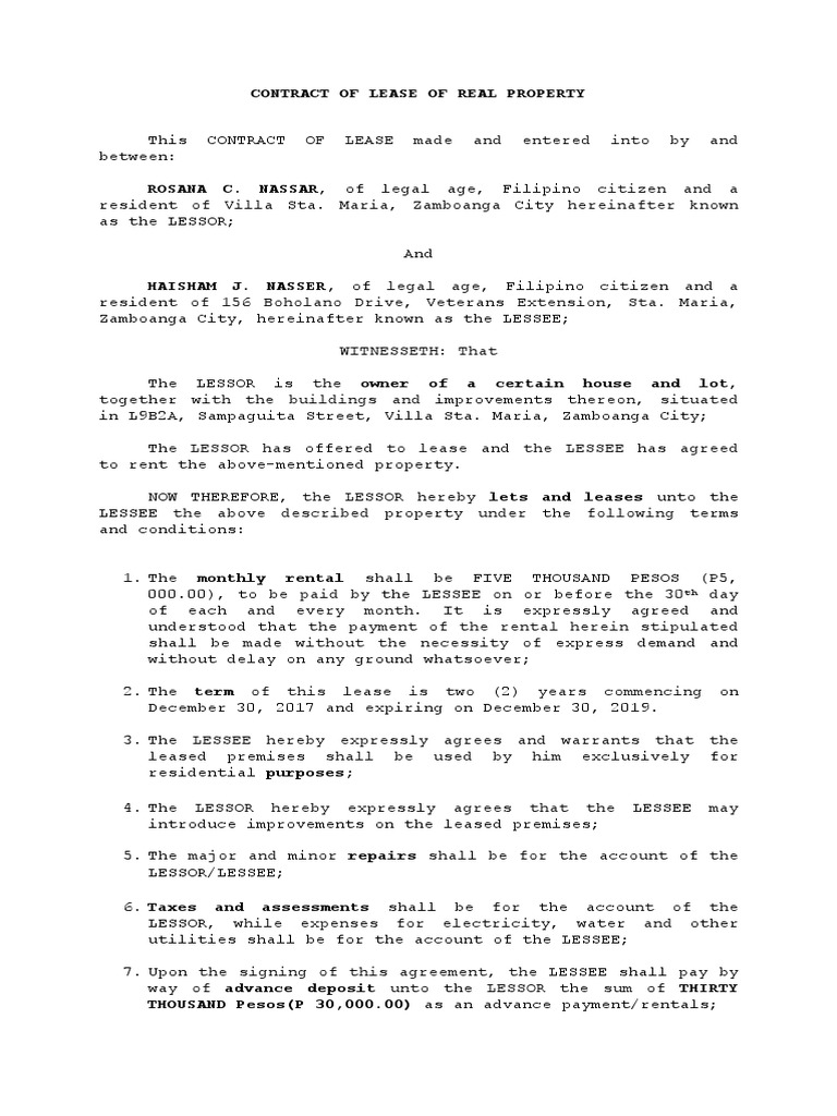 Contract of Lease of Real Property | PDF | Lease | Land Law
