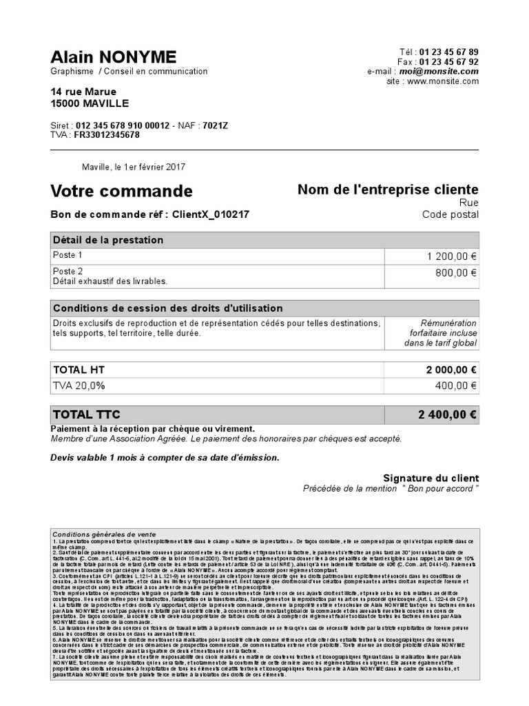 Modèle de devis graphiste freelance | PDF | Facture | Chèque