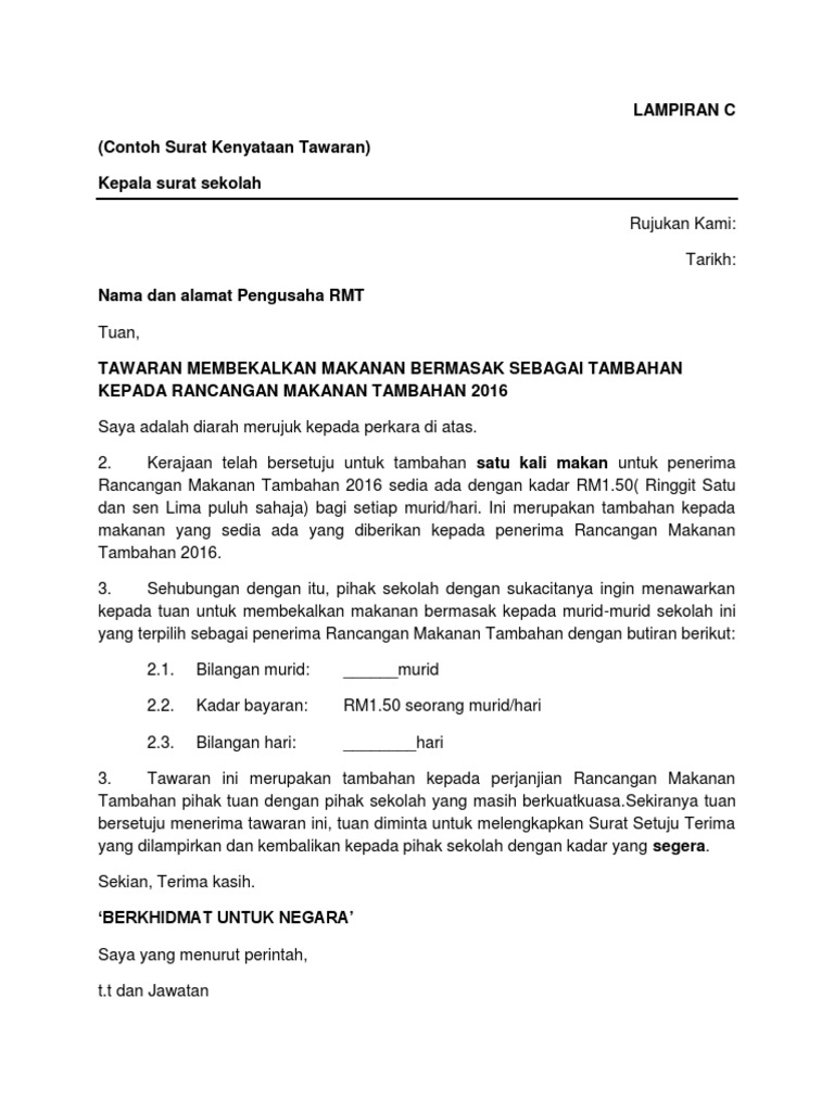 Contoh Surat Tawaran RMT PDF | PDF
