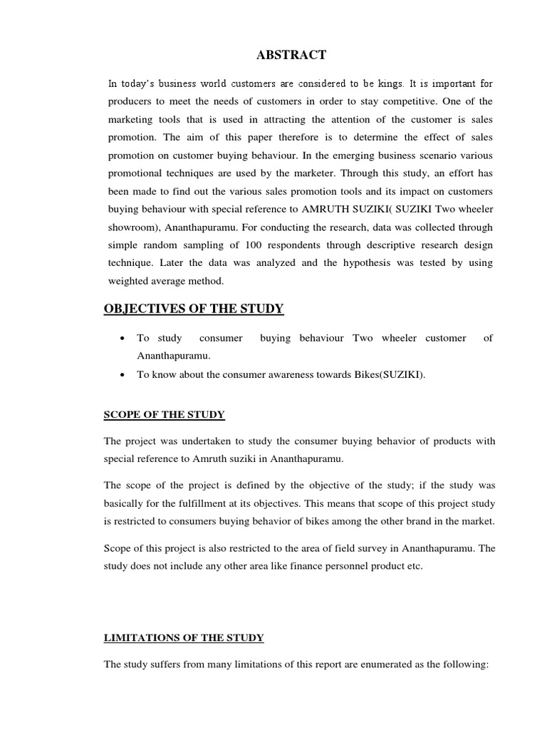 Scope of The Study | PDF | Consumer Behaviour | Behavior