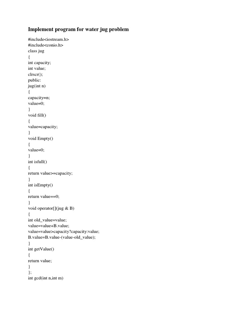 Implement Program For Water Jug Problem | PDF