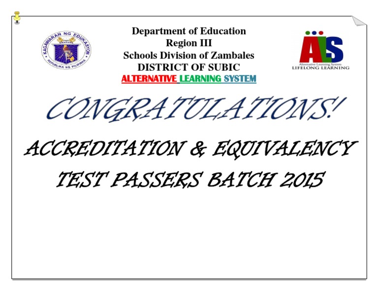 Accreditation & Equivalency Test Passers Batch 2015 | PDF