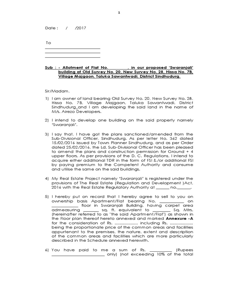 Allotment Letter RERA | Value Added Tax | Taxes