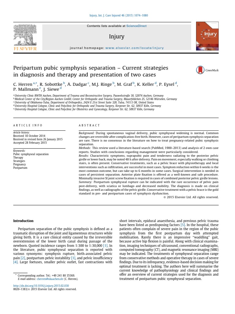 Peripartum Pubic Symphysis Separation Guide | PDF | Pelvis | Medical ...