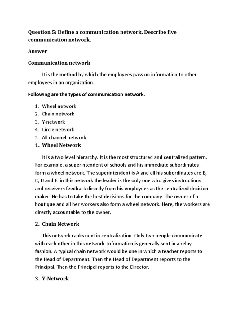 Question 5: Define A Communication Network. Describe Five Communication ...