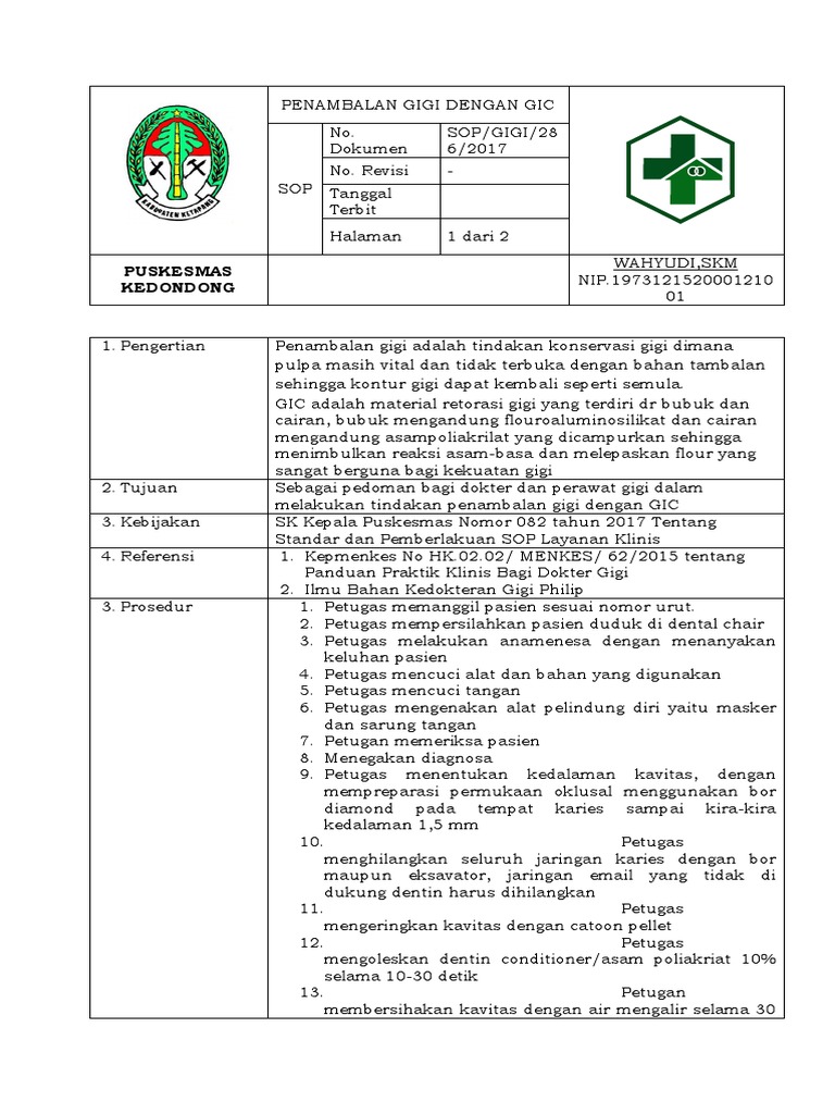 286 SOP Penambalan Gigi Dengan GIC | PDF