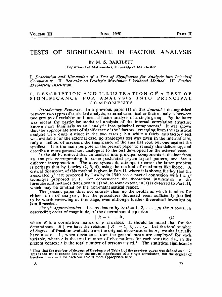 Tests of Significance in Factor Analysis: June | Download Free PDF ...