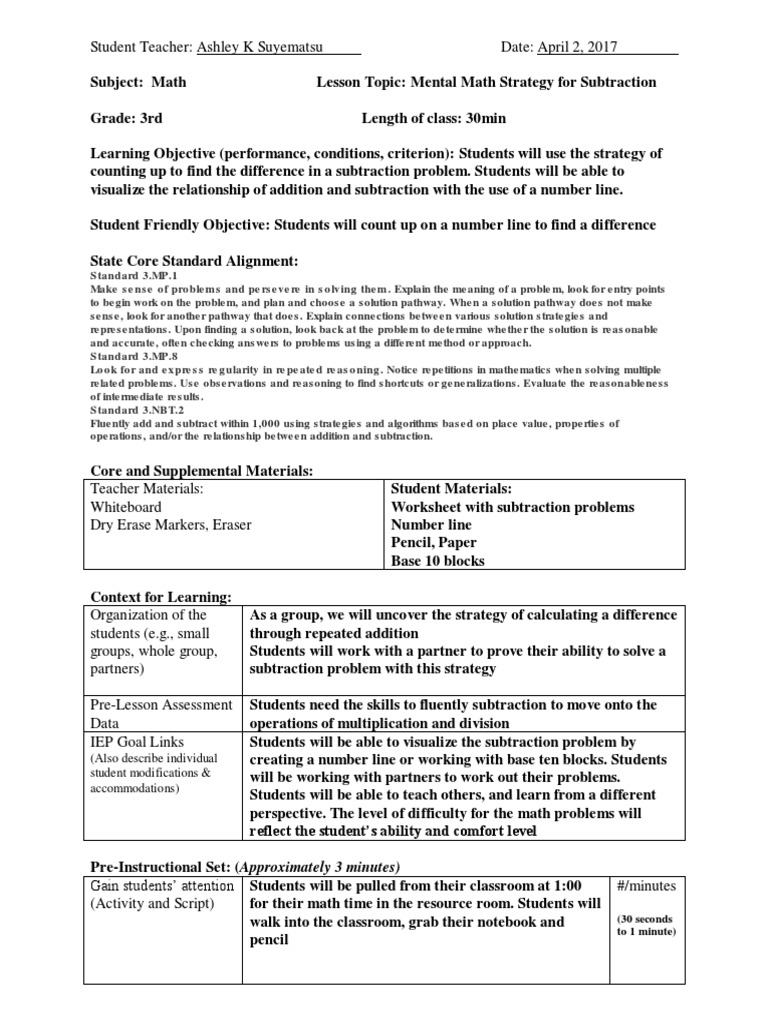 explicit instruction lesson 1 | Subtraction | Education Theory