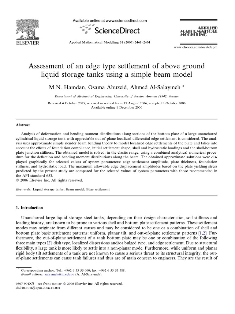 Assessment of Edge Settlement in Large Liquid Storage Tanks Using a ...