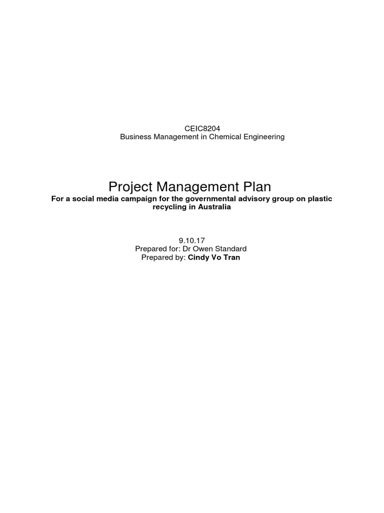 Project Management Plan: CEIC8204 Business Management in Chemical ...