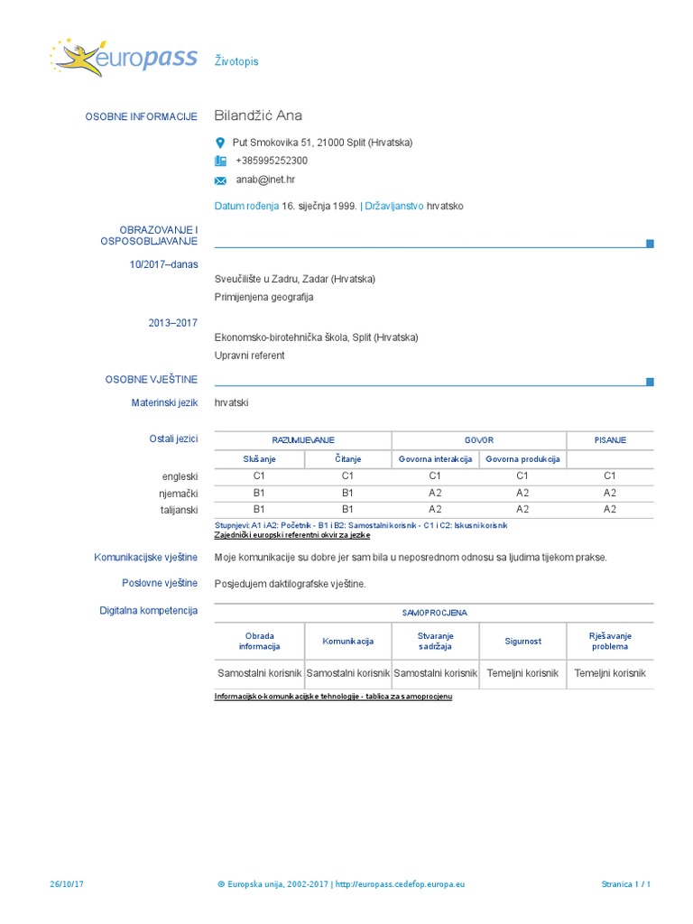 Životopis Ana Bilandžić | PDF