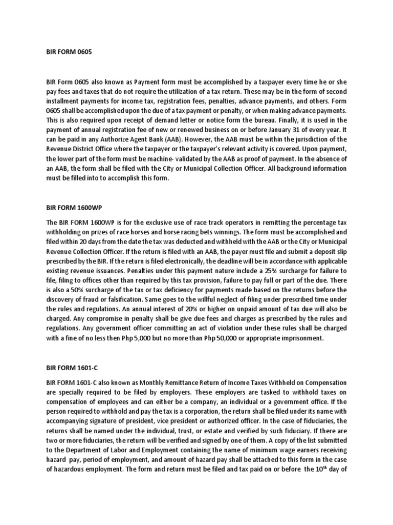 Bir Form 0605 | PDF | Withholding Tax | Public Finance