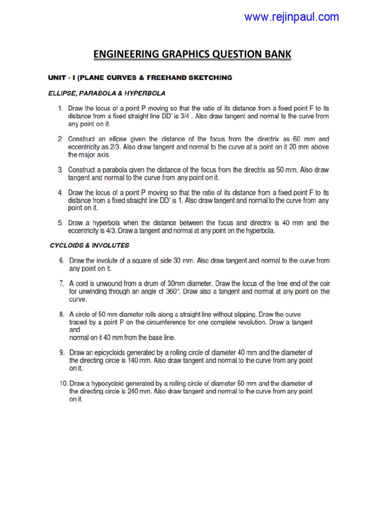 Engineering Graphics Question Bank | PDF