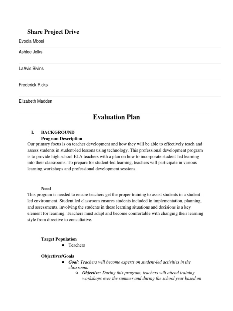 Assignment 3 - Draft Evaluation Plan 1 | PDF | Educational Assessment ...
