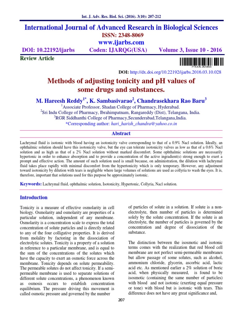 Metode Tonisitas | PDF | Osmosis | Biology