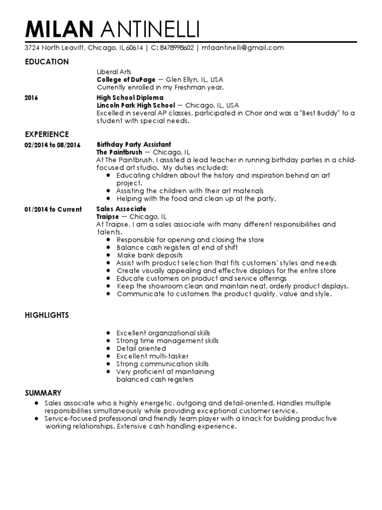 Milan Antinelli Resume 1 | PDF | Cognition | Further Education