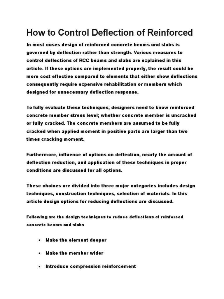 Control Deflections of Reinforced Concrete Beams and Slabs with Design Techniques | PDF | Beam ...