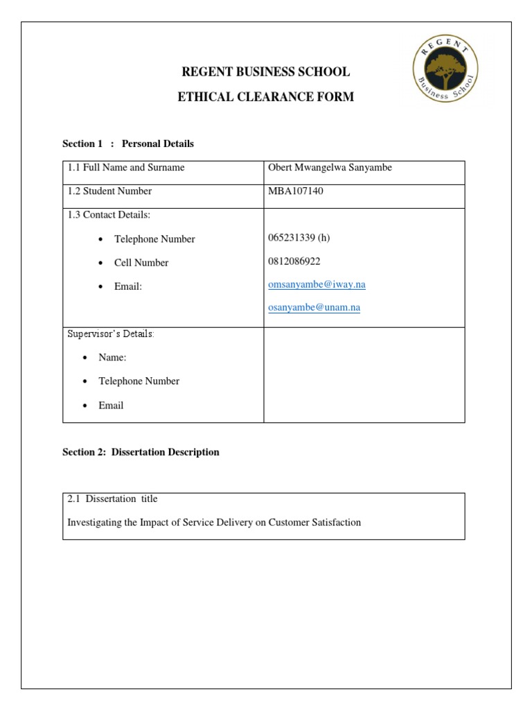 Ethical Clearance Form | Survey Methodology | Questionnaire