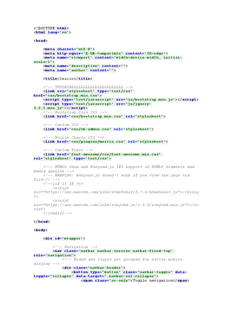 HTML Head Meta Meta Meta Meta Meta Title Title: Inicio | PDF | Bootstrap (Front End Framework ...