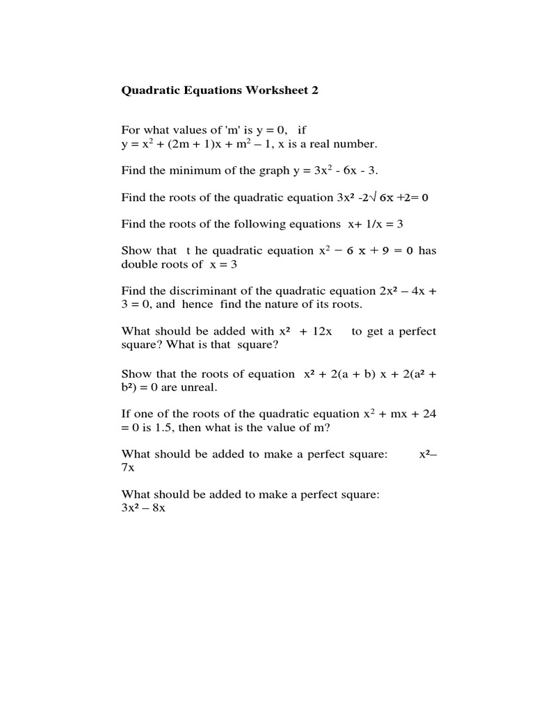 Quadratic Equations Practice | PDF