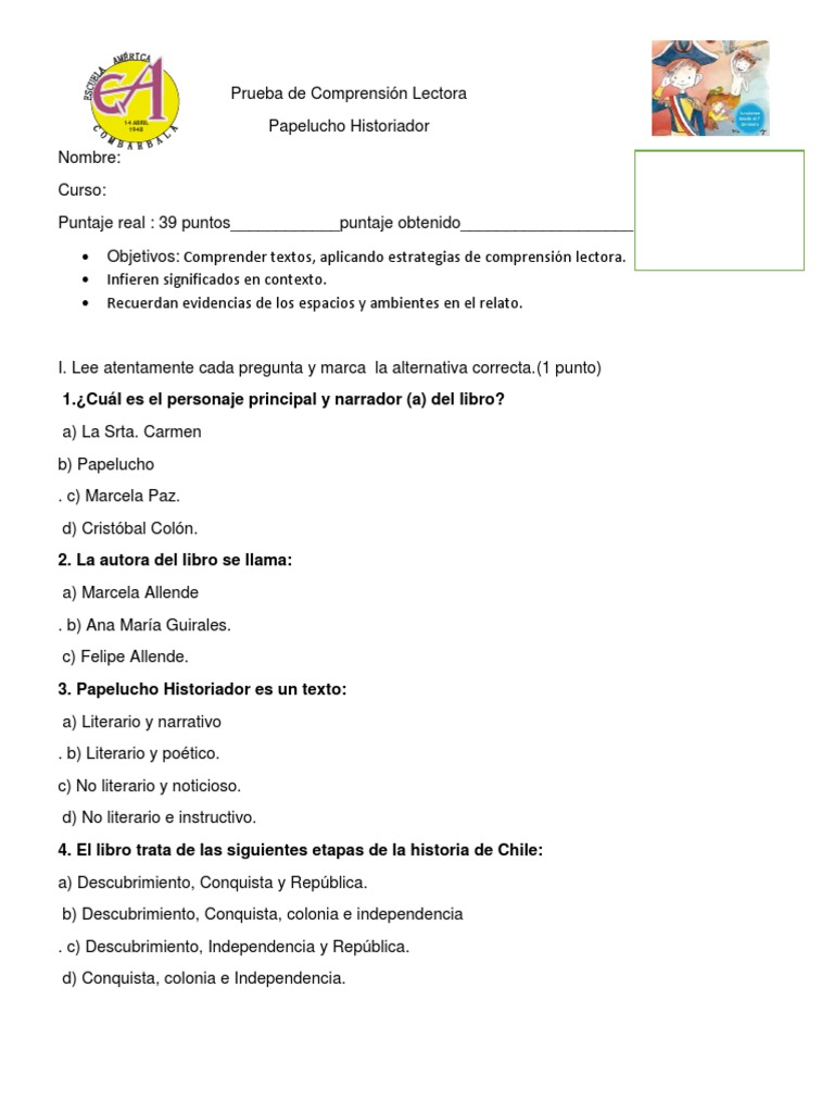 Prueba de Comprensión Lectora | Chile | América del Sur