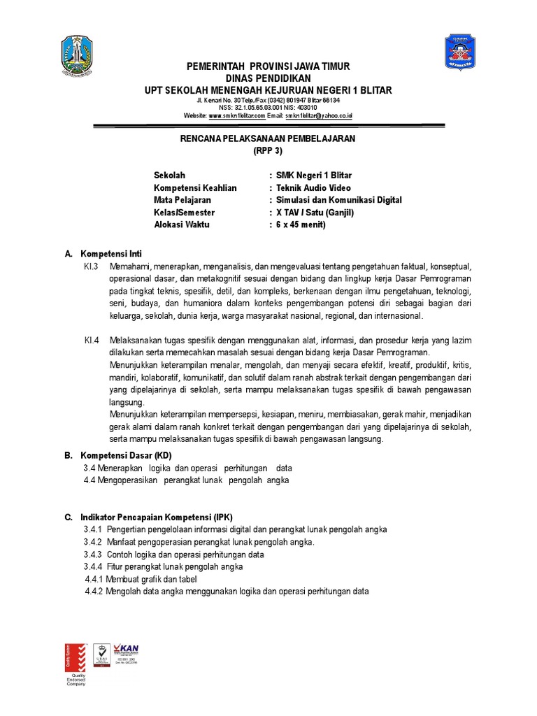 RPP Pengolah Angka MS Excel | PDF