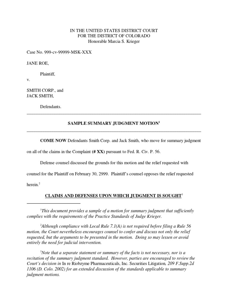 Sample Summary Judgment Motion | PDF | Summary Judgment | Defamation