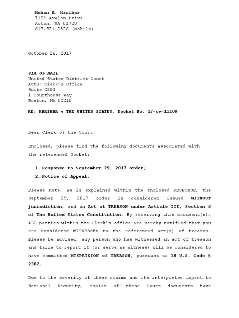 WH Copy: TREASON Claim Filed Against US District Court Judge - Denise J ...