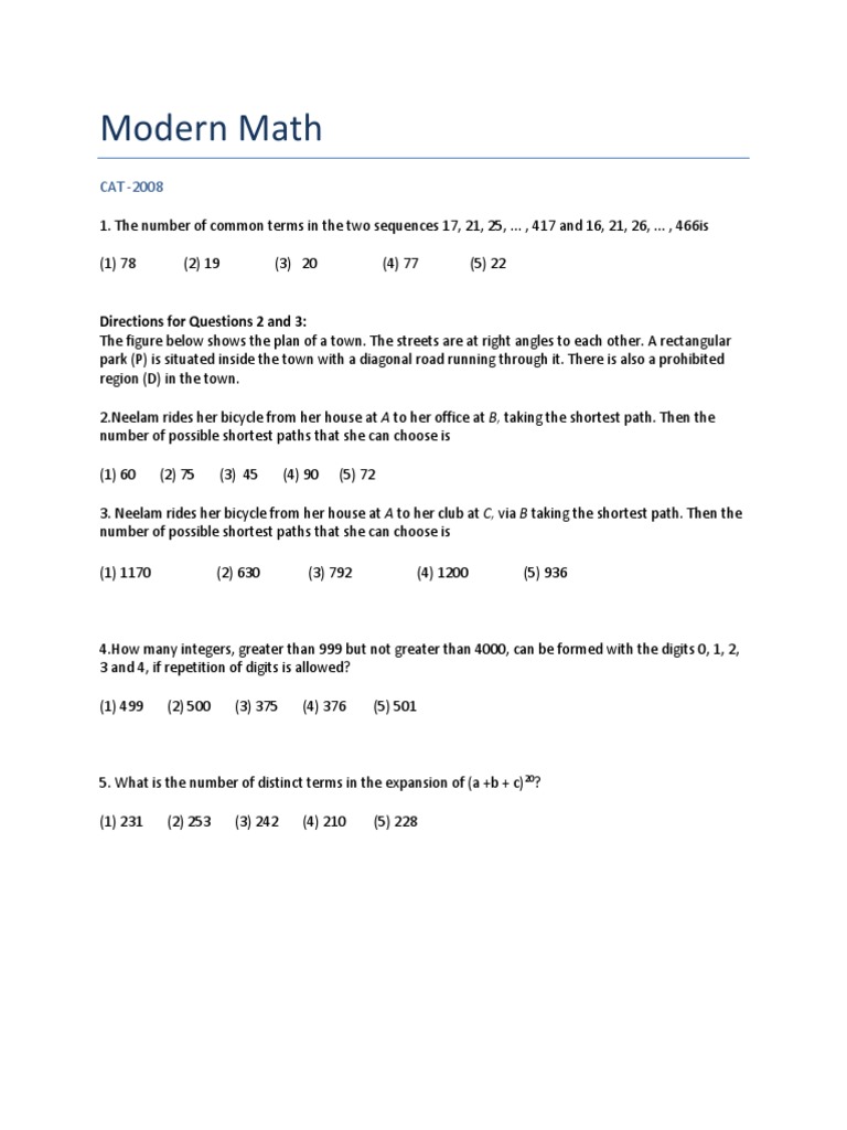 Modern Math: Directions For Questions 2 and 3 | PDF | Elementary ...