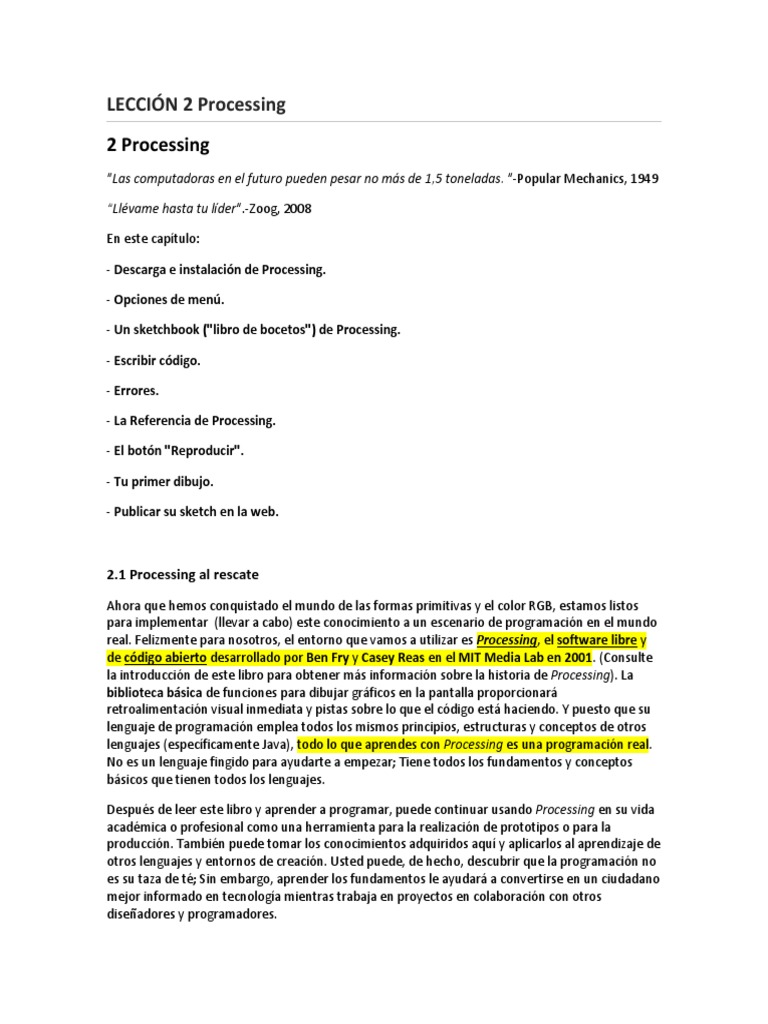LECCIÓN 1 C2 Processing | PDF | Java (lenguaje de programación ...