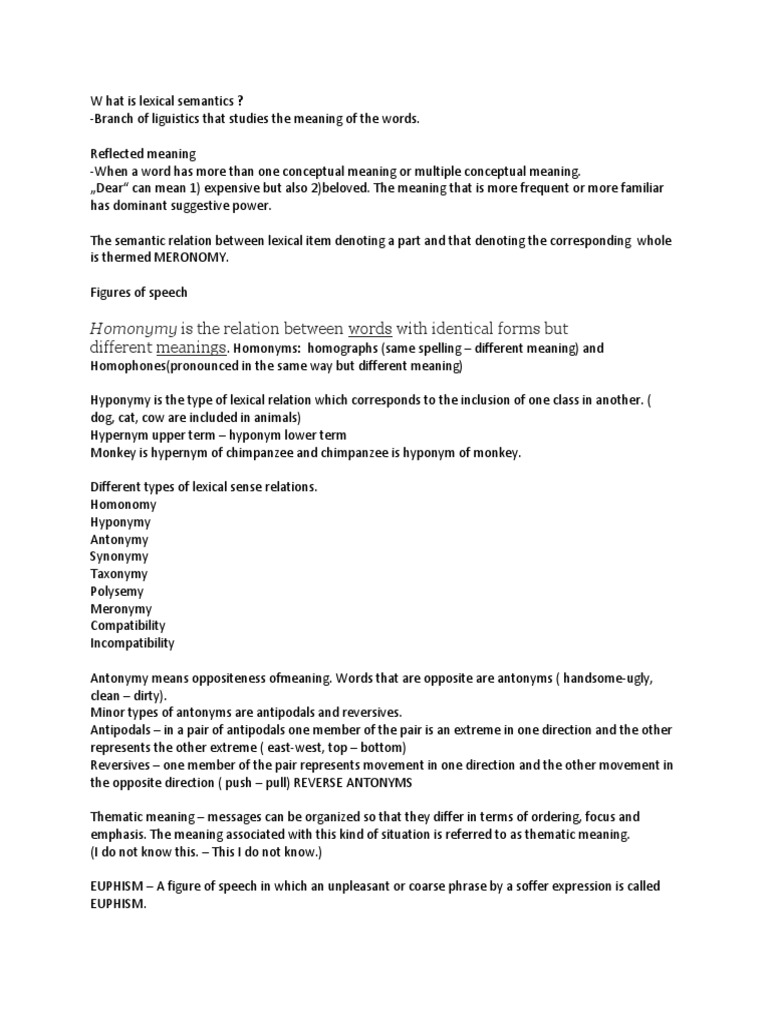 Homonymy Is The Relation Between Words With Identical Forms But | PDF | Lexical Semantics ...