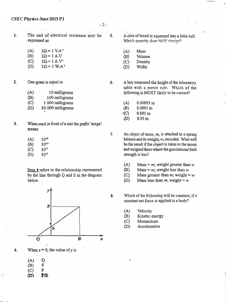 2013 May CSEC Physics Paper1 PDF | PDF
