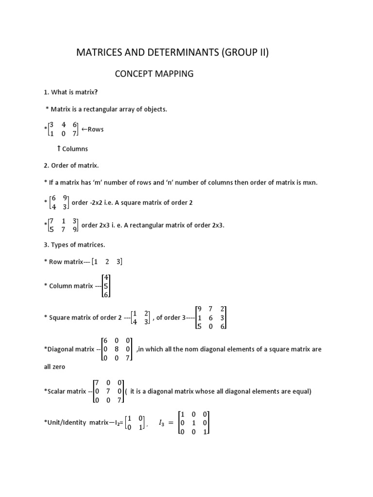 Matrices and Determinants Overview | PDF | Determinant | Matrix ...