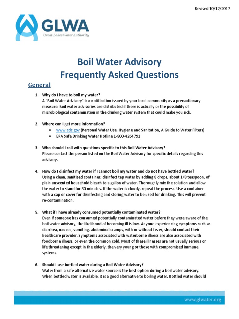 Boil Water Advisory FAQ | PDF | Tap Water | Drink