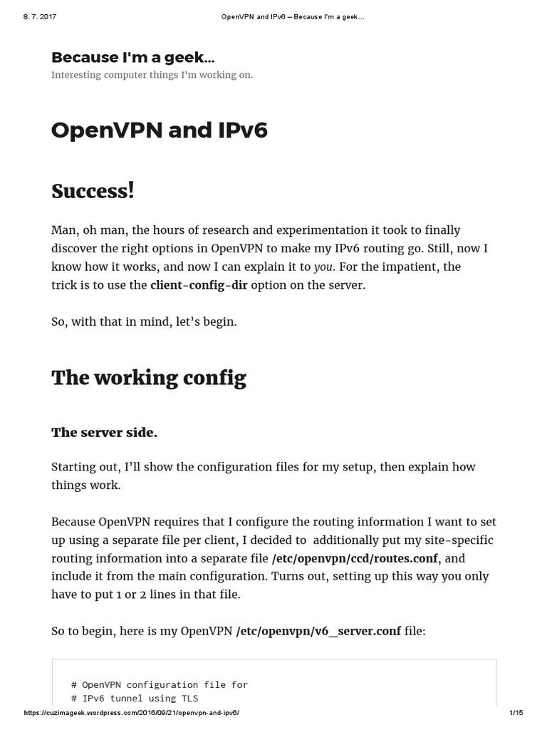 OpenVPN and IPv6 | PDF | I Pv6 | Router (Computing)