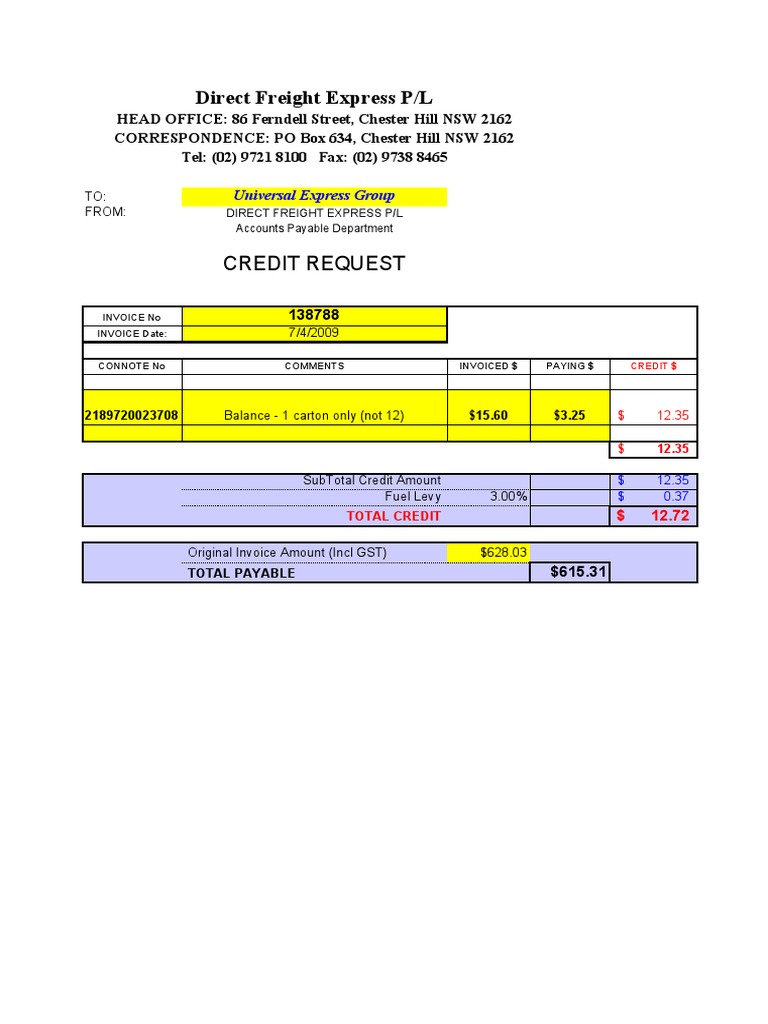 Credit Requests from Direct Freight Express | PDF | Accounts Payable ...