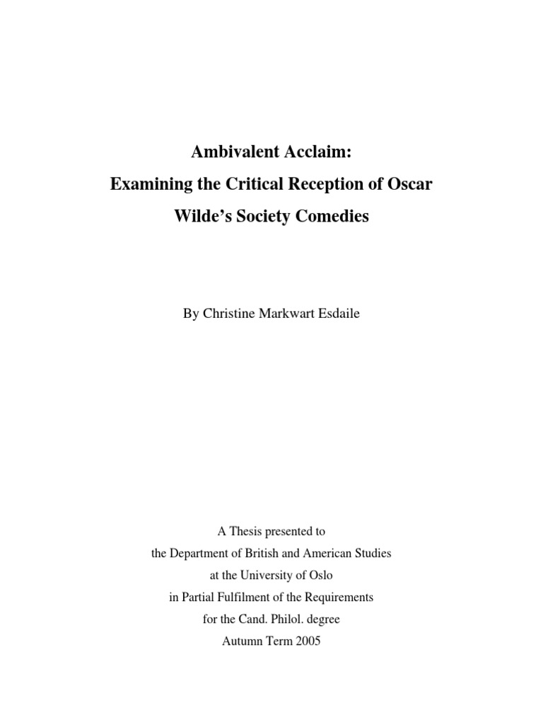 Master Thesis | PDF | Oscar Wilde | Theatre