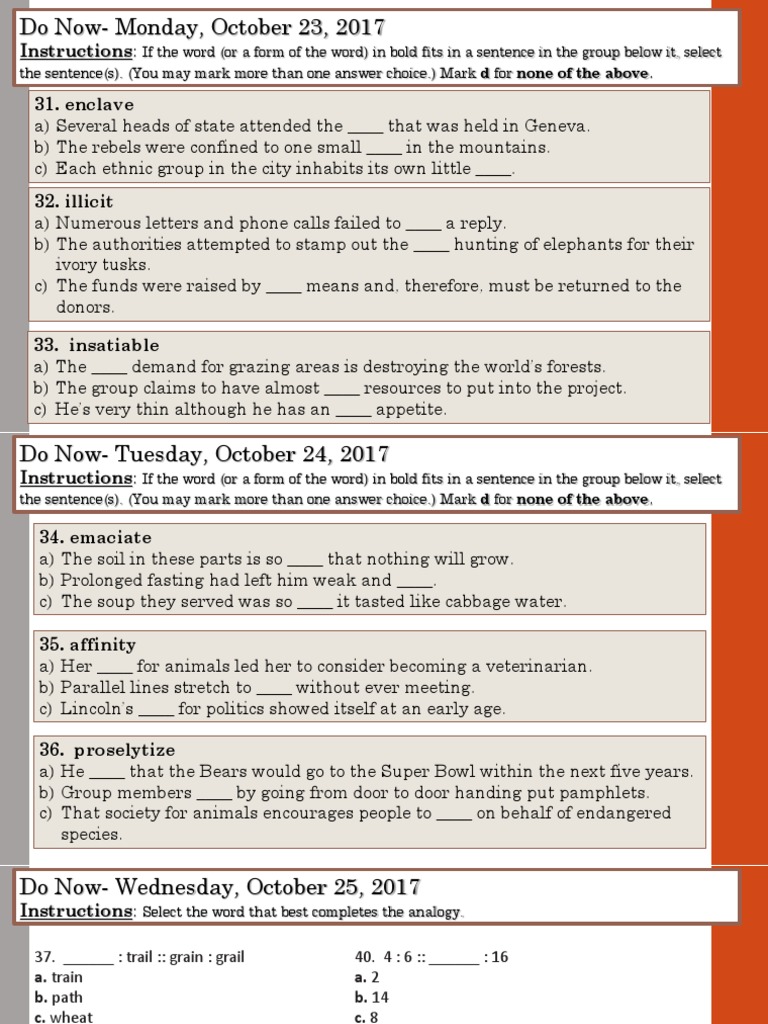 Do Now - October 23-27 2017 | PDF