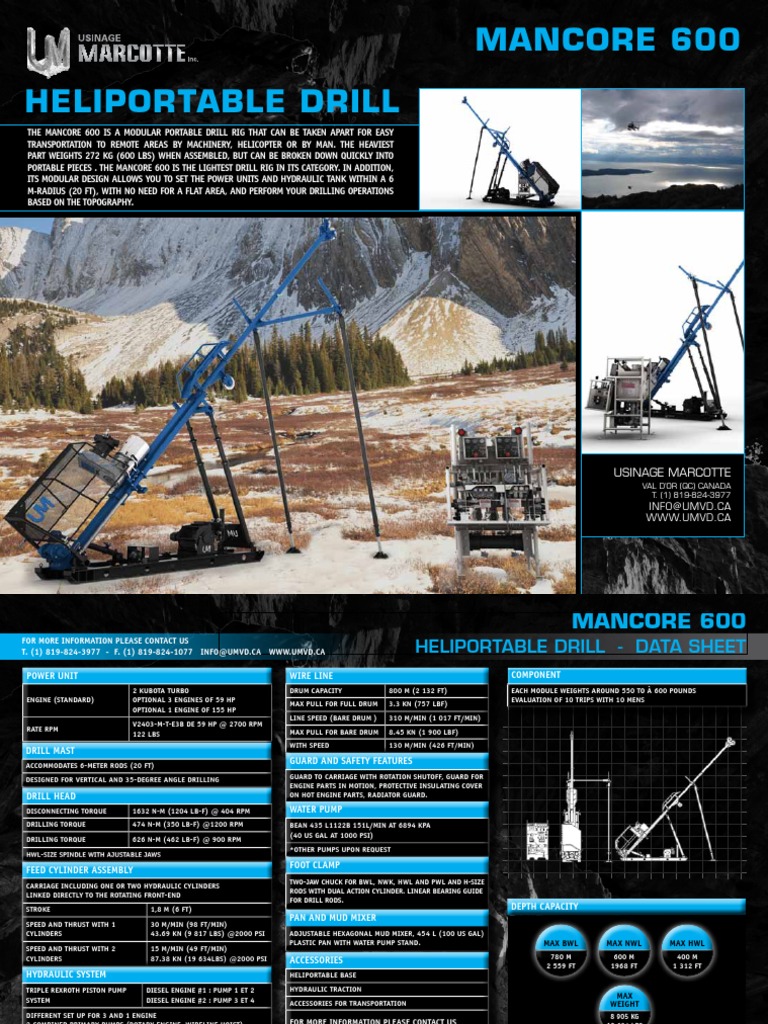 Mancore 600 Heliportable Drill: Usinage Marcotte | Download Free PDF ...