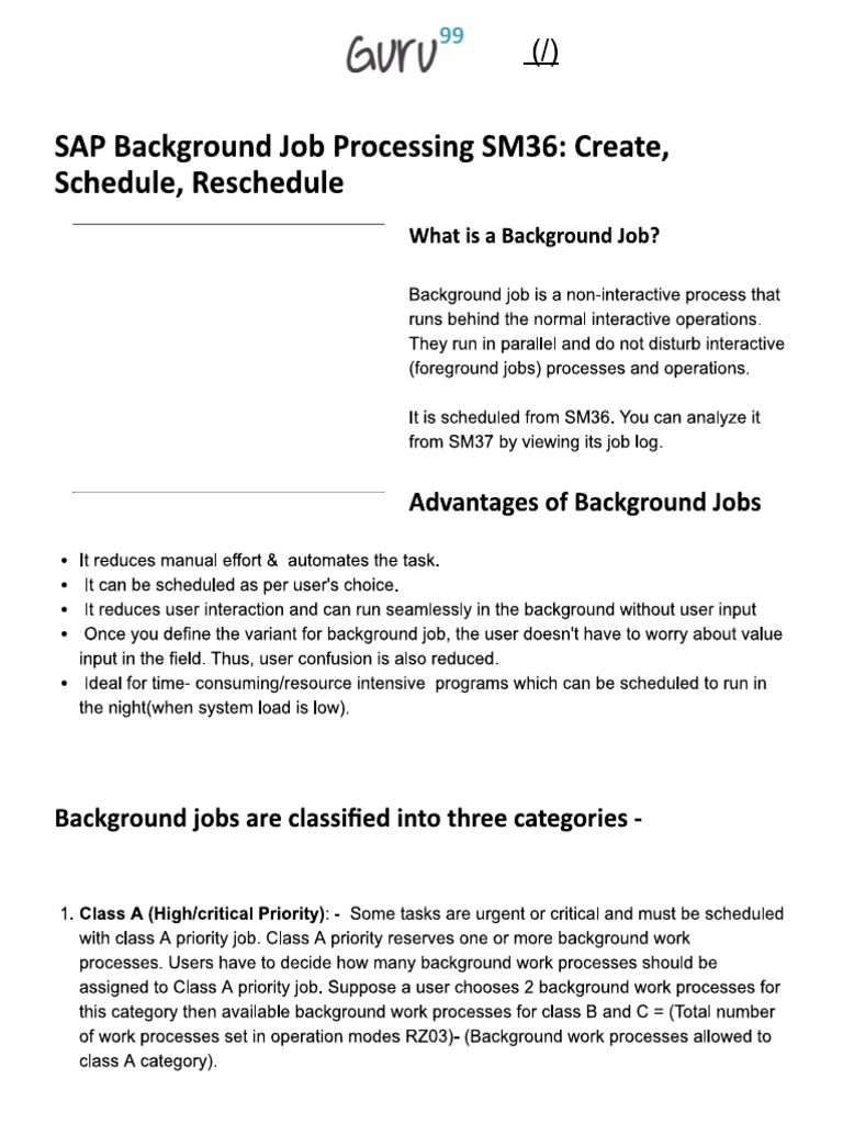 SAP Background Job Processing SM36 - Create, Schedule, Reschedule PDF | PDF